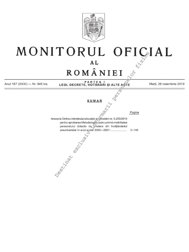Metodologia-Cadru de Mișcare A Personalului Didactic 2020-2021 PDF | PDF