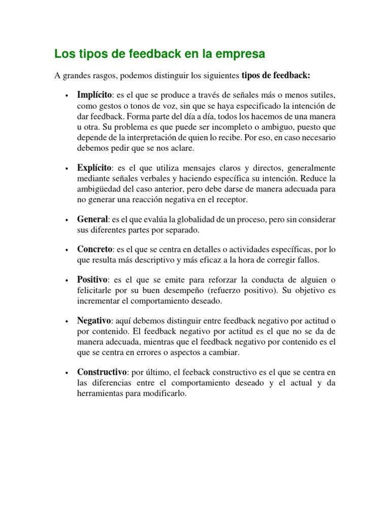 Tipos de Feedback Empresarial | PDF | Crecimiento personal y profesional