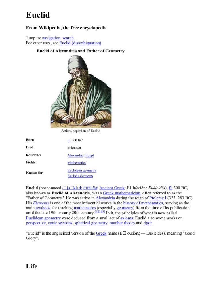 Artist's Depiction of Euclid 300 BC Unknown | PDF | Euclid | Teaching ...