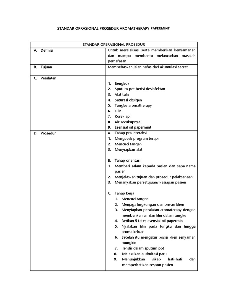 SOP Aromaterapi Papermint | PDF
