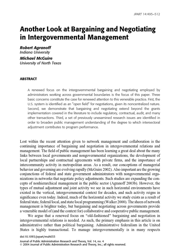 JPART - Agranoff&McGuire - Bargaining and Negotiationg in ...