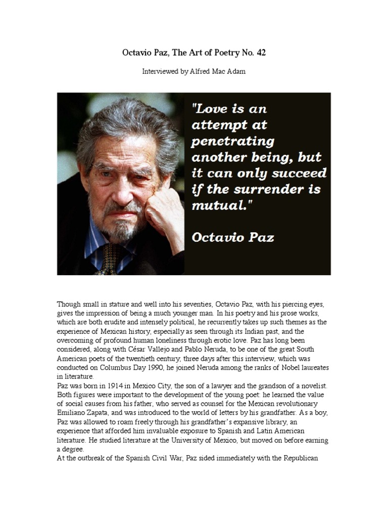 Octavio Paz The Art of Poetry No 42 | PDF | Existentialism | Poetry
