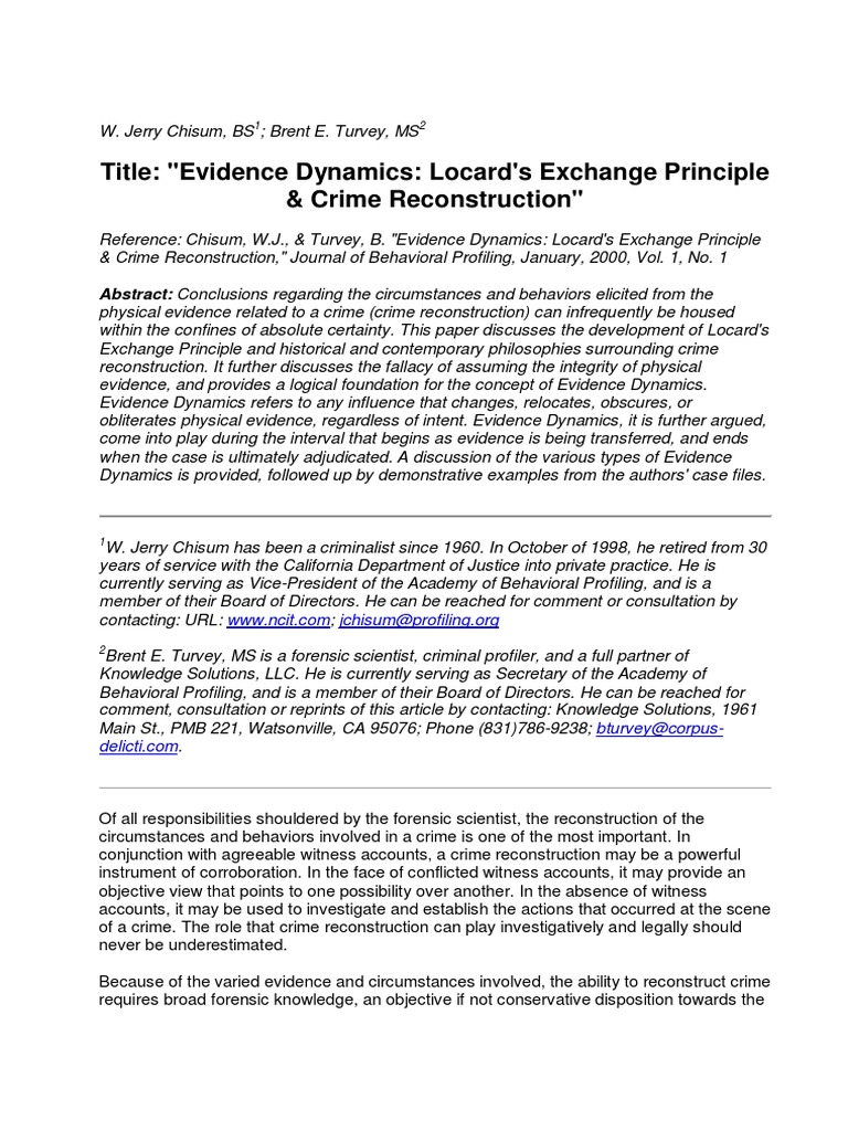 Evidence Dynamics - Locard's Exchange Principle & Crime Reconstruction ...