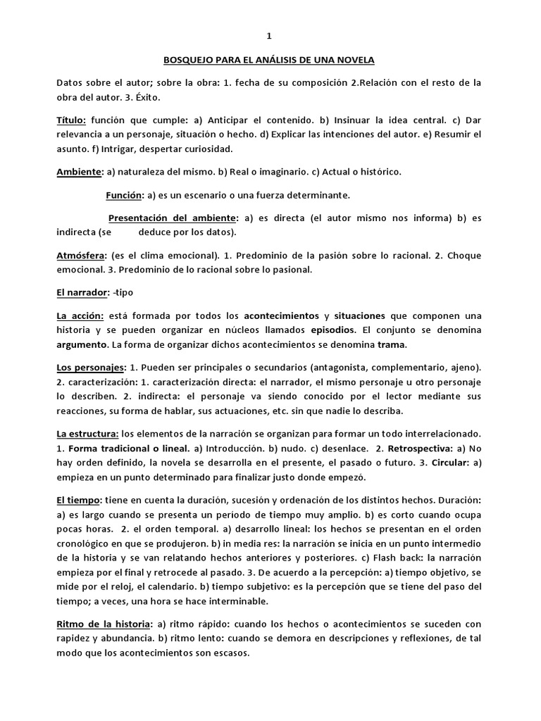Bosquejo para El Análisis de Una Novela | PDF | Narrativa | Hora