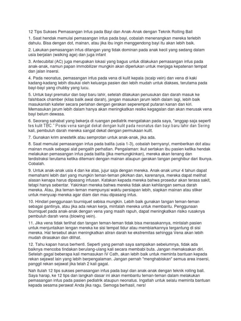12 Tips Sukses Pemasangan Infus Pada Bayi Dan Anak | PDF