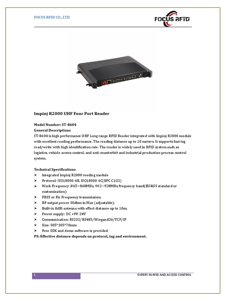 Impinj R2000 UHF Reader Overview | PDF | Radio Frequency Identification ...