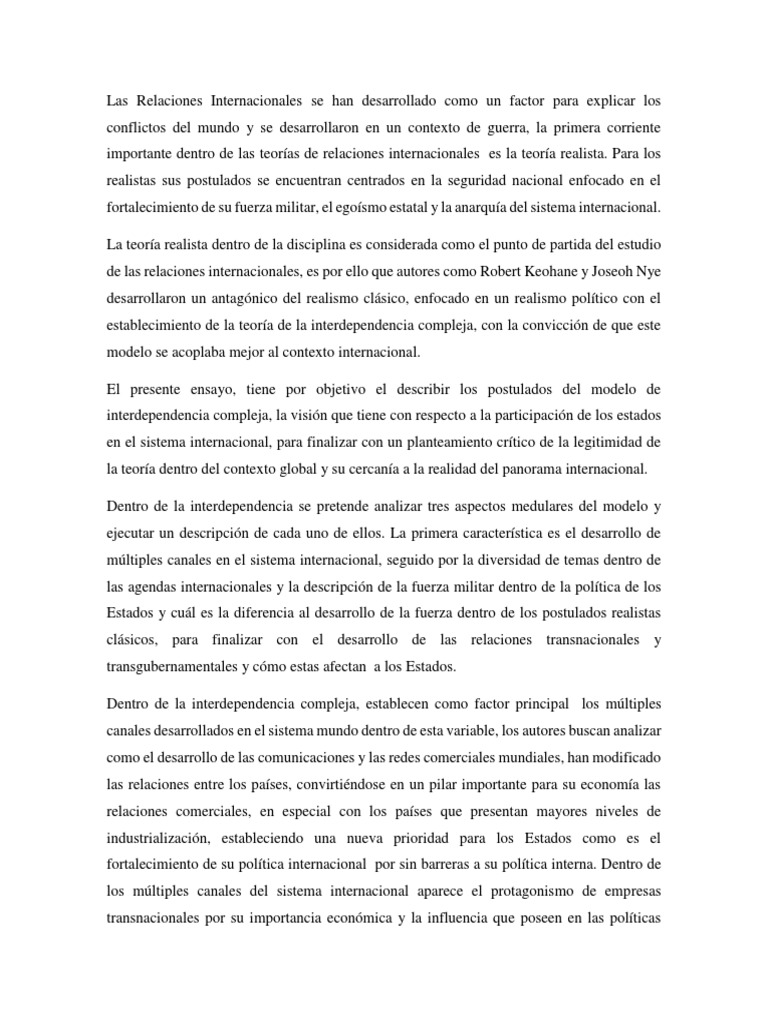 Interdependencia Compleja | PDF | Relaciones internacionales | Estado ...