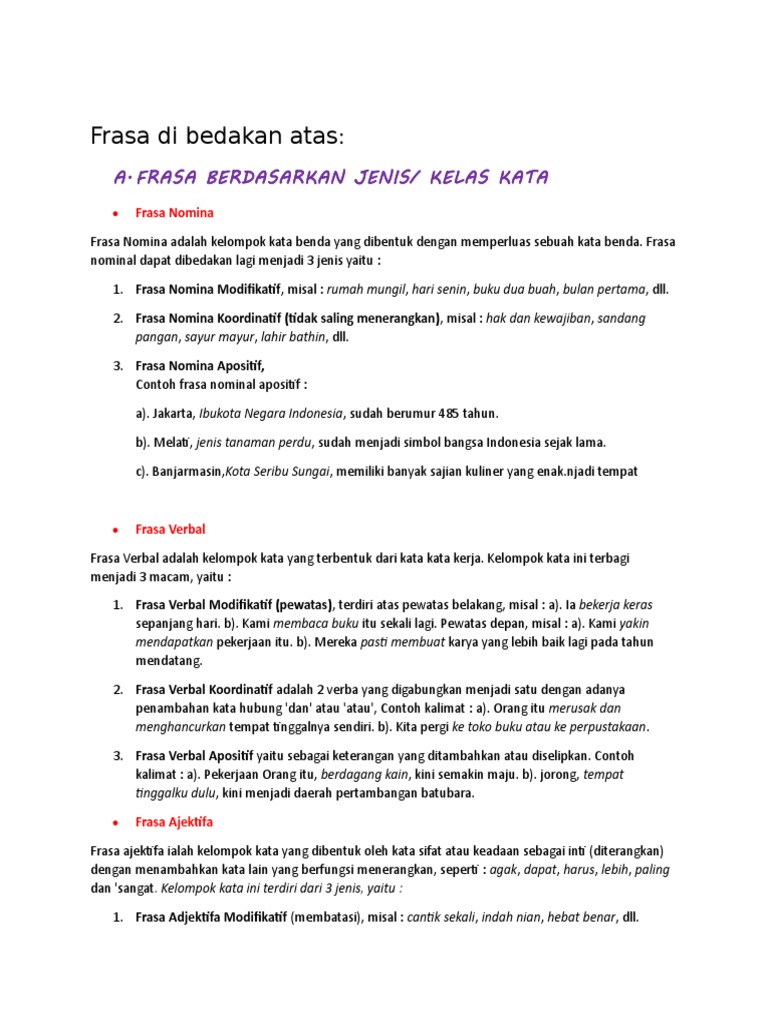 Jenis-jenis Frasa dalam Bahasa Indonesia | PDF