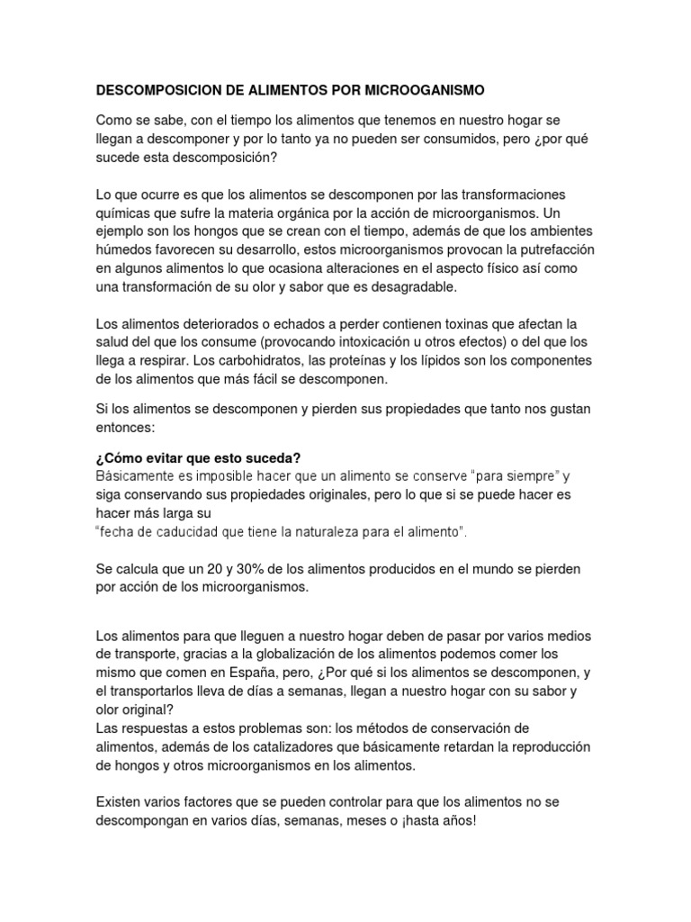 Descomposición de Alimentos por Microorganismos | PDF | Descomposición ...