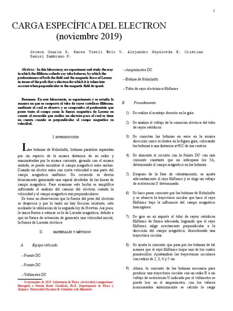 Carga Especifica Del Electron | PDF | Electrón | Campo magnético