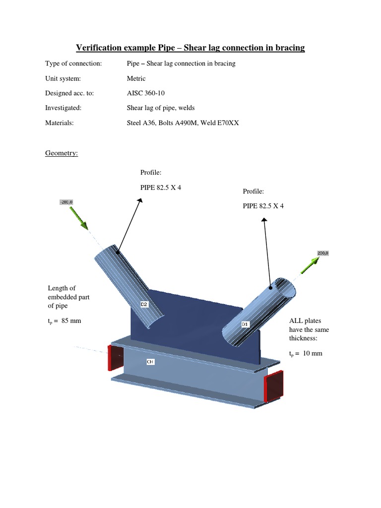 AISC Verification Example-Pipe Shear Lag Connection in Bracing | PDF ...