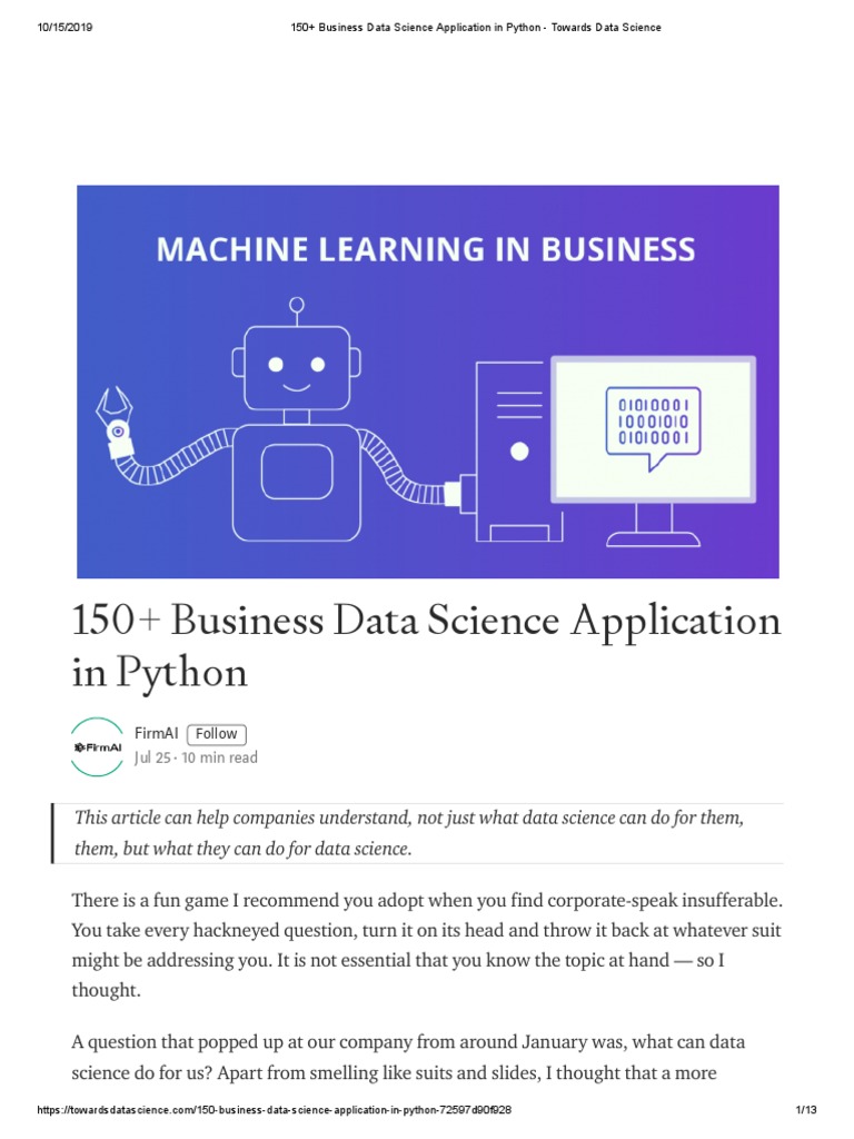 150 Business Data Science Application In Python Towards Data Science Pdf Data Analysis