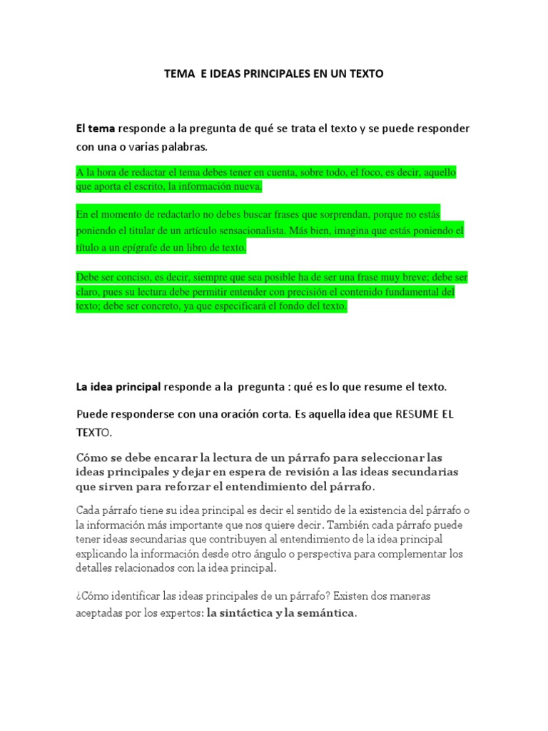 Tema e Ideas Principales en Un Texto | PDF