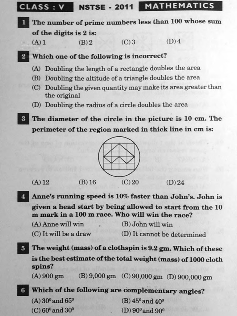 Class 5 NSTSE Previous Year Question Paper | PDF