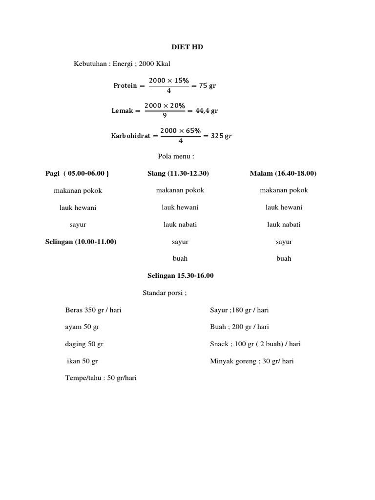 Kasus HD Siklus Menu 11 Hari Fix | PDF