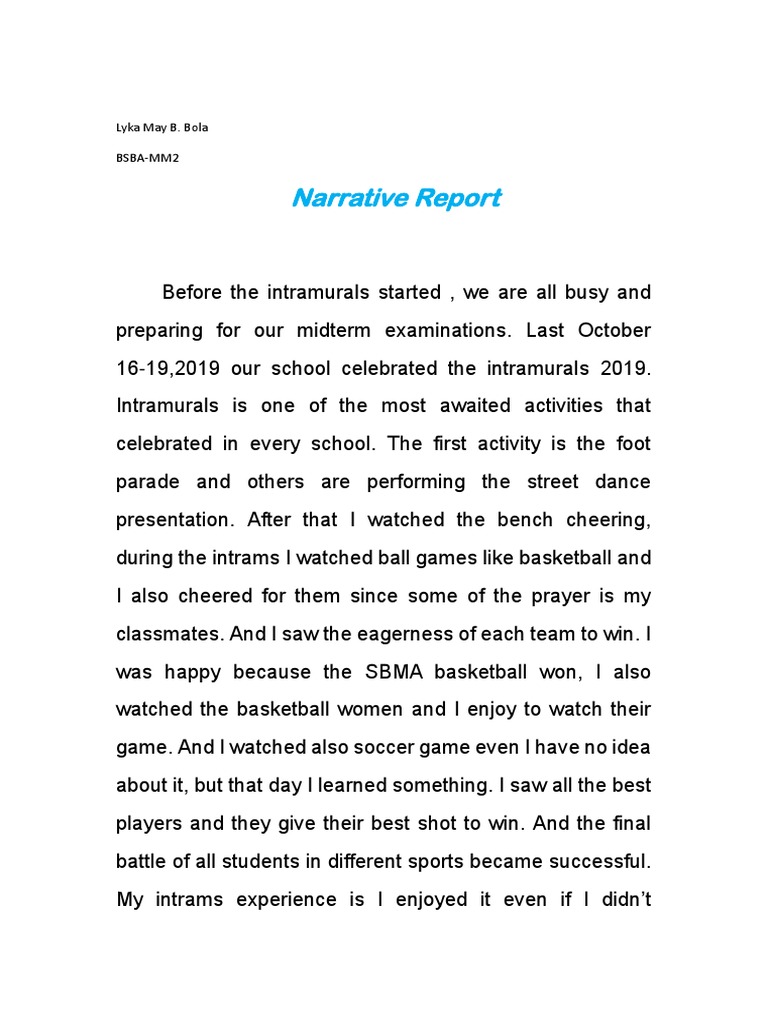 Narrative Report For Intrams | PDF