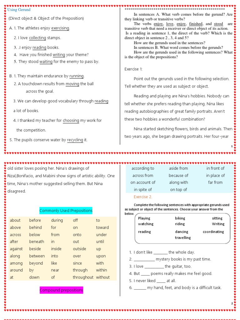 Activities-Using Gerund Direct and Object of The Prep | PDF | Object ...