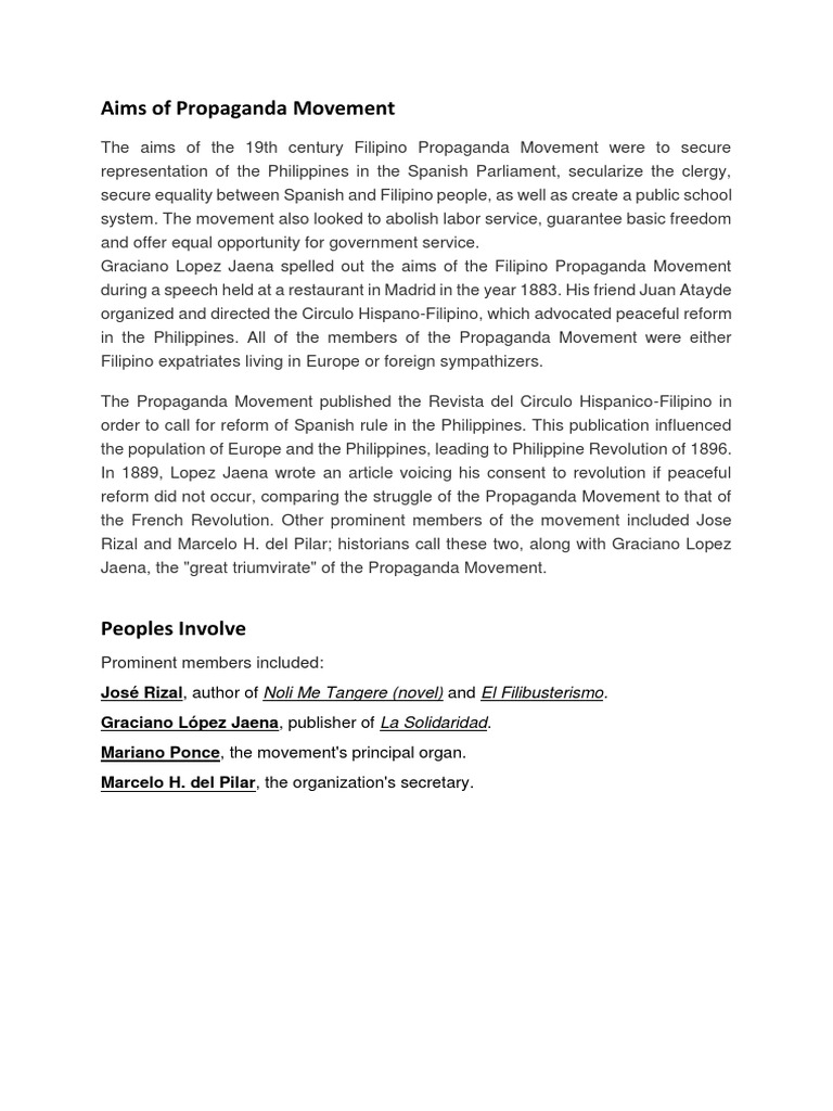 Aims of Propaganda Movement | PDF