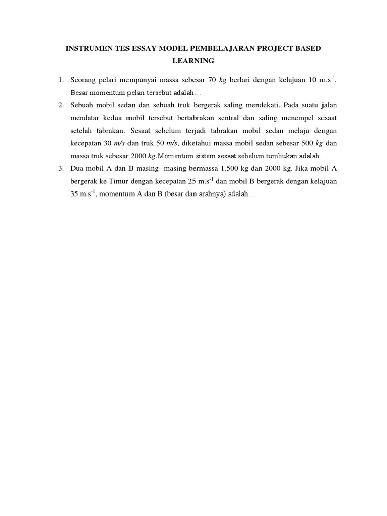 Instrumen Tes Essay Model Pembelajaran Project Based Learning | PDF