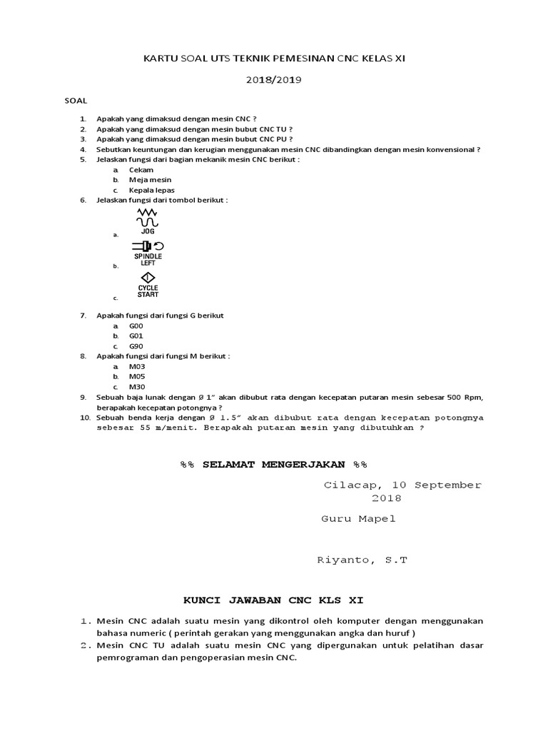 Kartu Soal UTS CNC Kelas XI 2018 | PDF | Metode & Bahan Ajar | Komputer