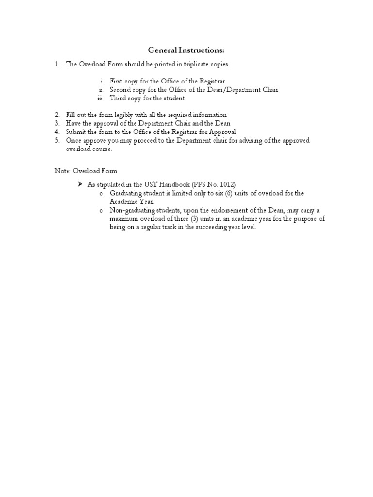 Overload Form With Instruction | PDF | Educational Stages | Academia