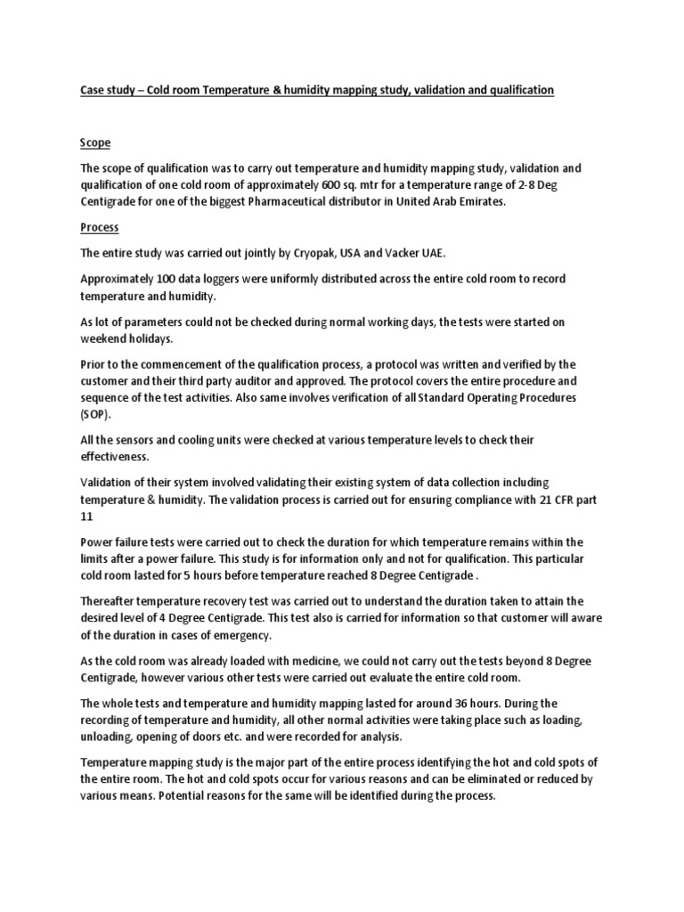 Case Study Cold Room Temperature Validation and Qualification | PDF ...