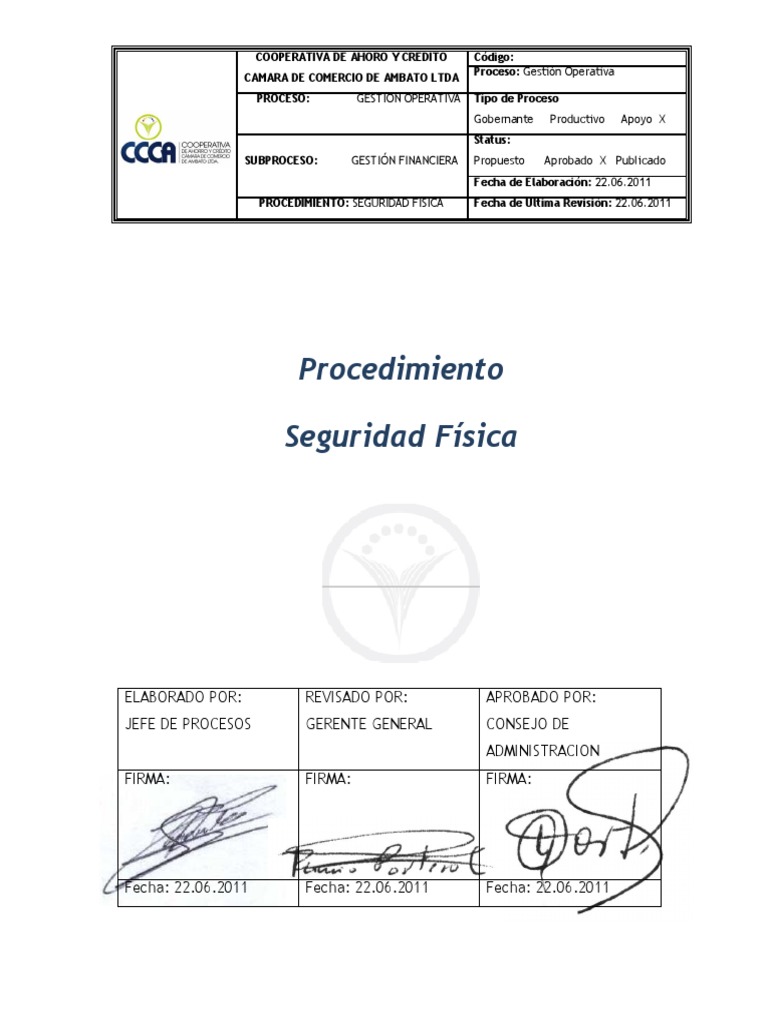 Procedimiento. Seguridad Física | PDF | Circuito cerrado de televisión ...