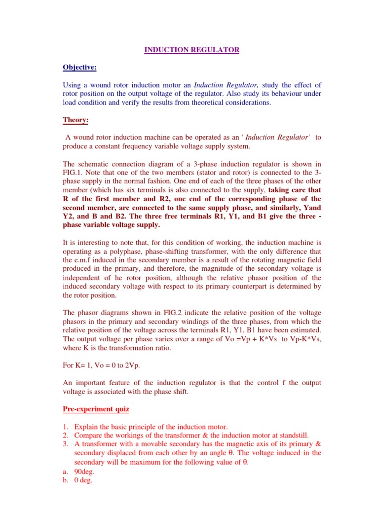 Three Phase Induction Regulator | PDF | Electrodynamics | Transformer