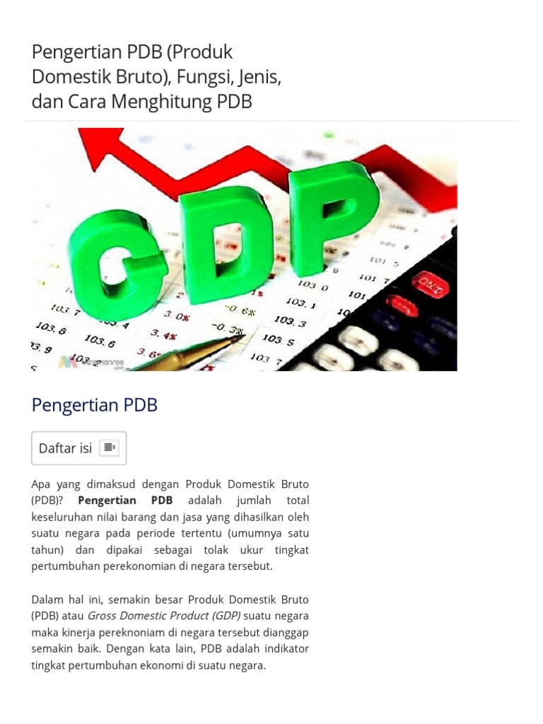 Pengertian PDB Adalah - Fungsi, Jenis, Dan Cara Menghitung PDB | PDF