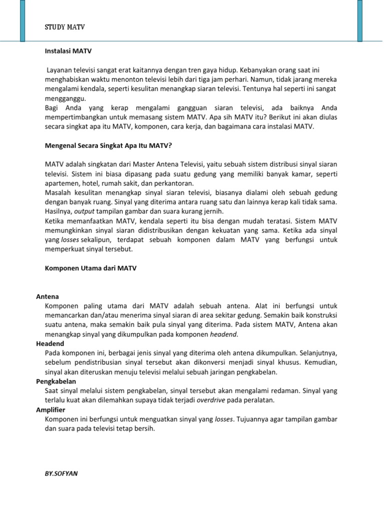 Instalasi MATV. Mengenal Secara Singkat Apa Itu MATV - PDF | PDF