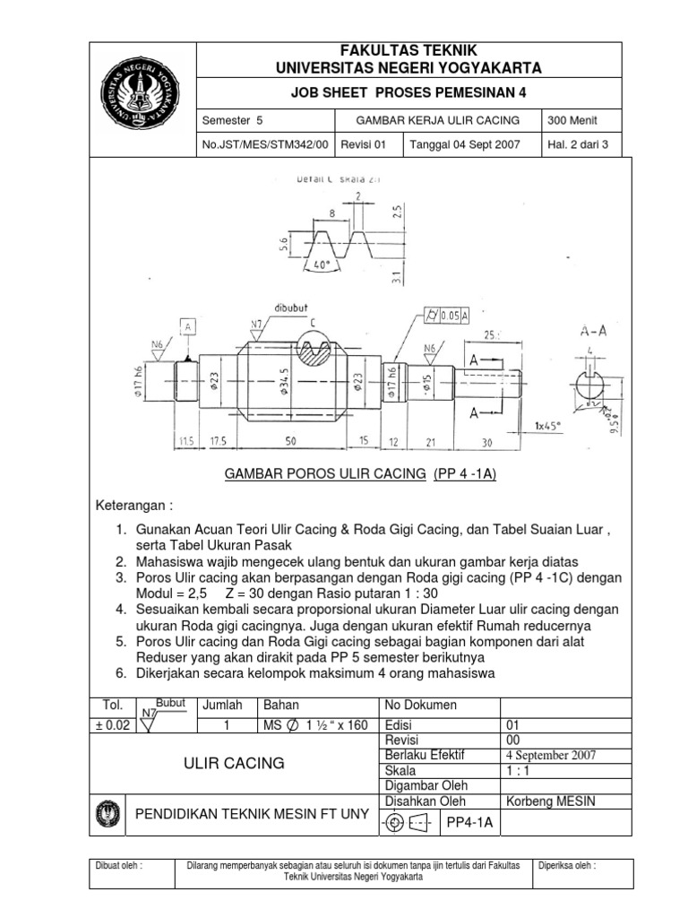 Gambar Kerja Ulir Cacing FT UNY | PDF