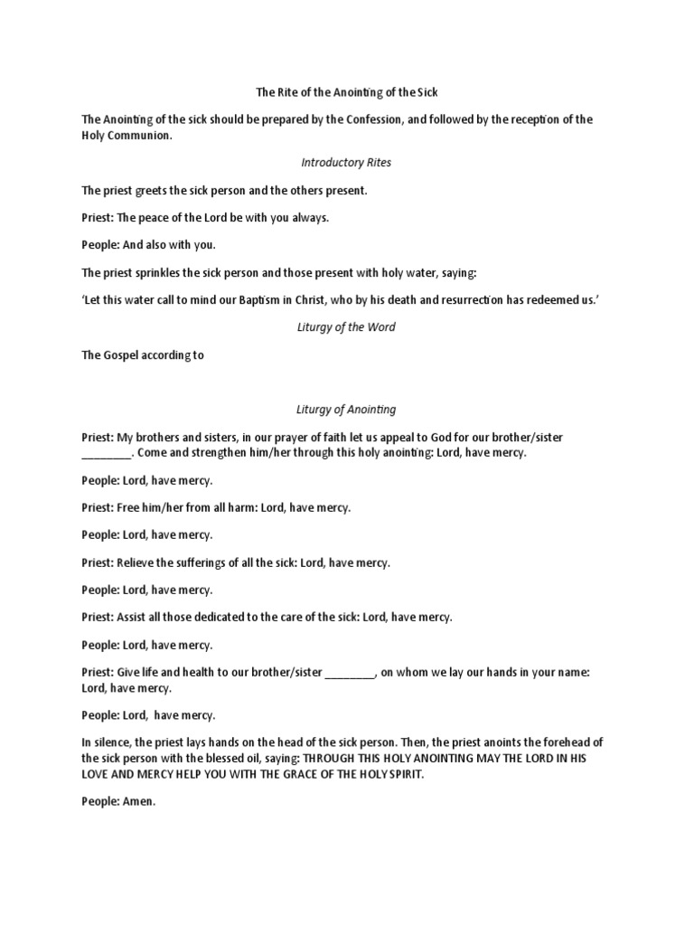 Rite of Anointing of the Sick Explained | PDF | Social Events ...
