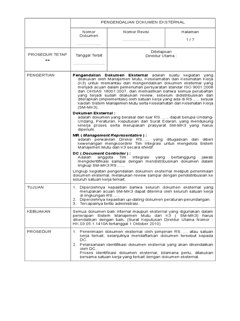 Protap Pengendalian Dokumen Eksternal (Mci.18) | PDF | Komputer | Teknologi & Rekayasa
