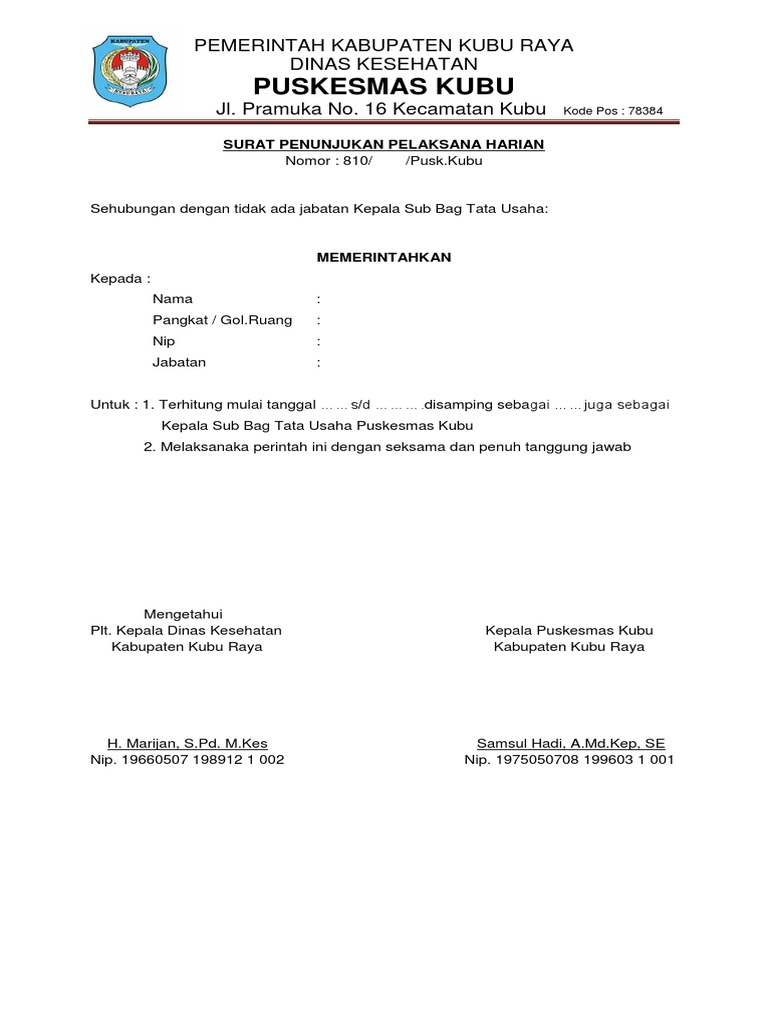 Surat Penunjukan Pelaksana Harian | PDF