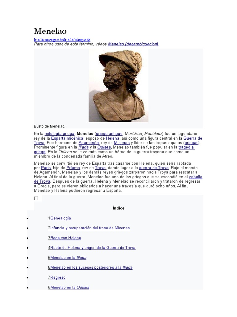 La Vida de Menelao | PDF | Helena de Troya | guerra troyana