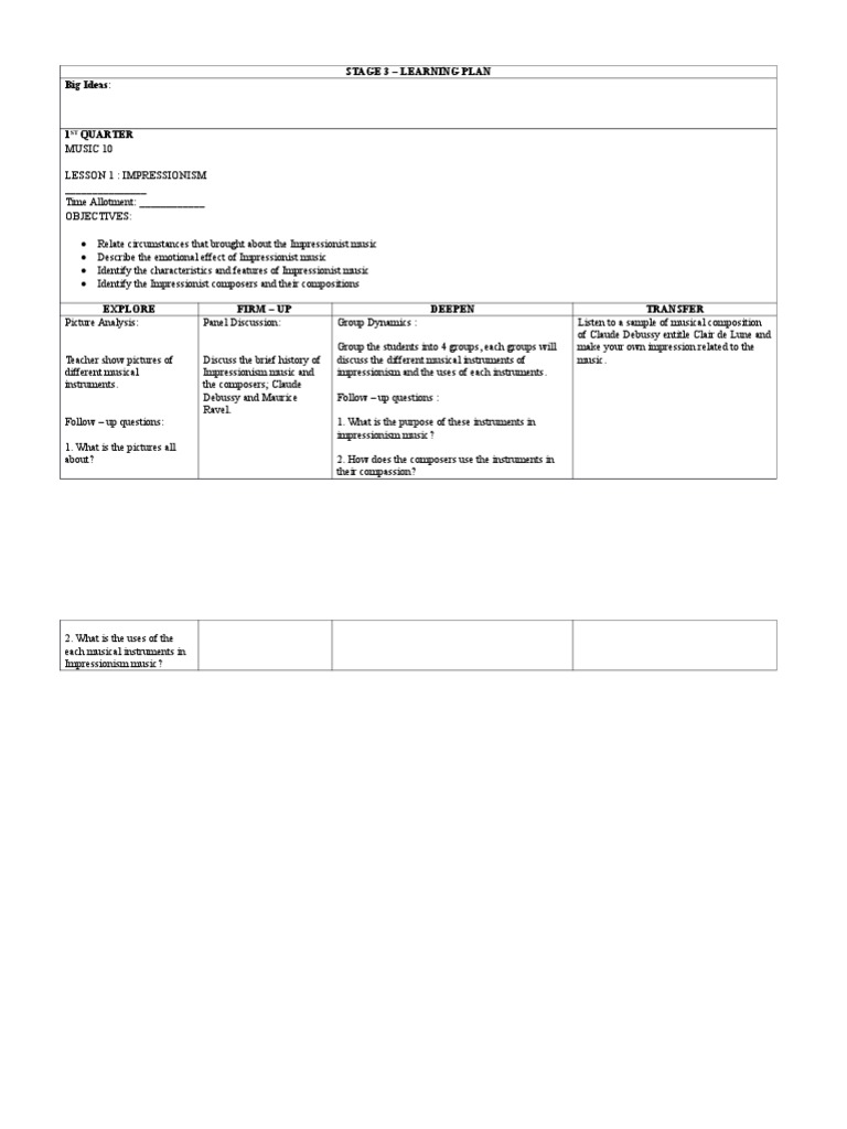 Music Learning Plan: Impressionism to Electronic | PDF | Impressionism ...