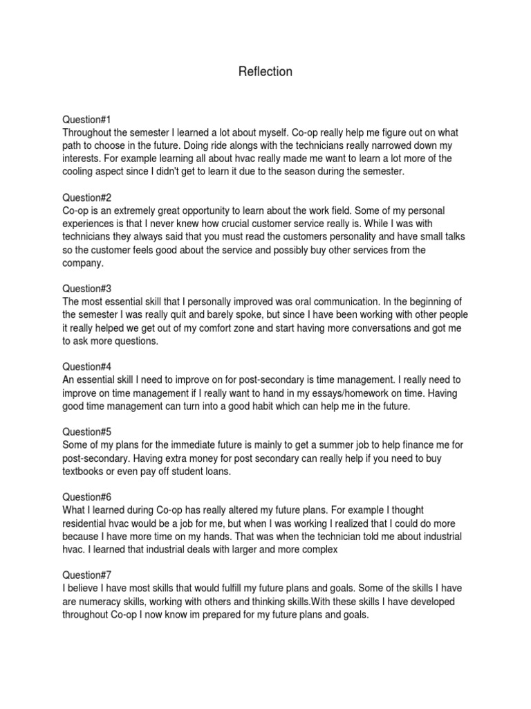 Reflection Portfolio Co-Op | PDF | Apprenticeship | Employment