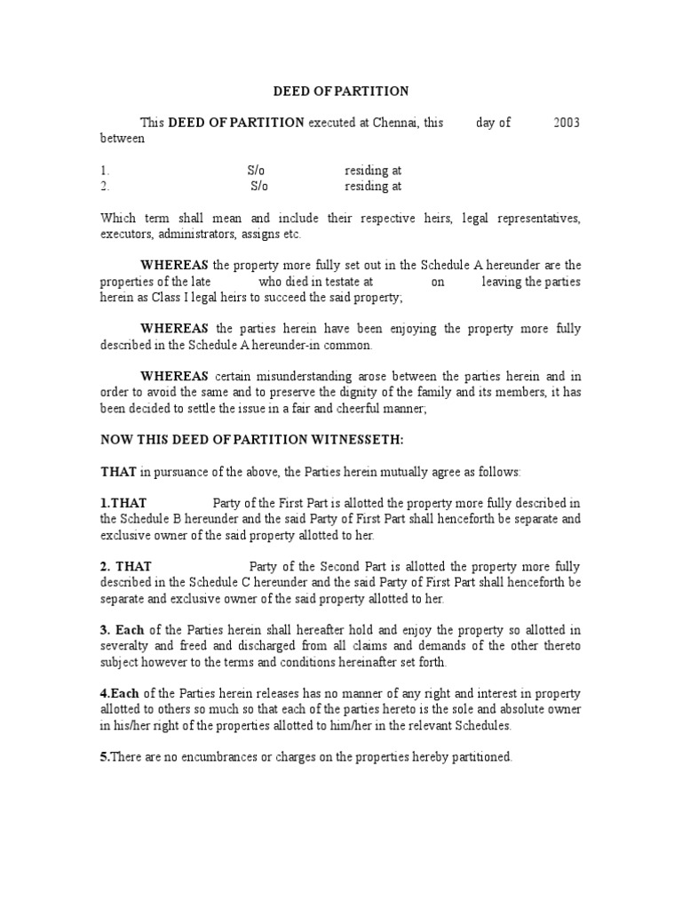 Deed of Partition Agreement Sample | PDF | Property | Government