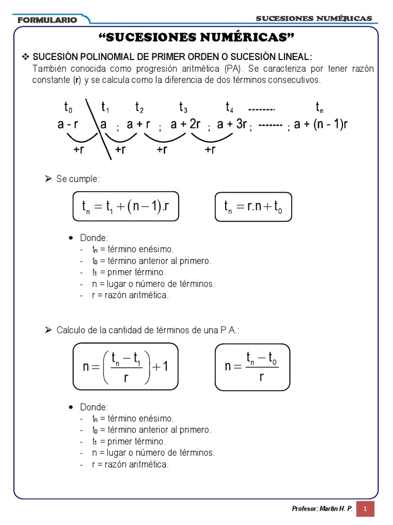 Formulario de Sucesiones Numéricas | PDF