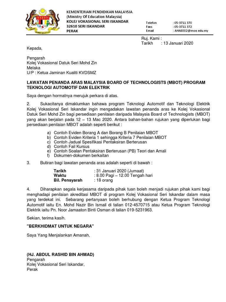 01-Surat Penanda Aras Mbot DMD 31 Jan 2020 | PDF