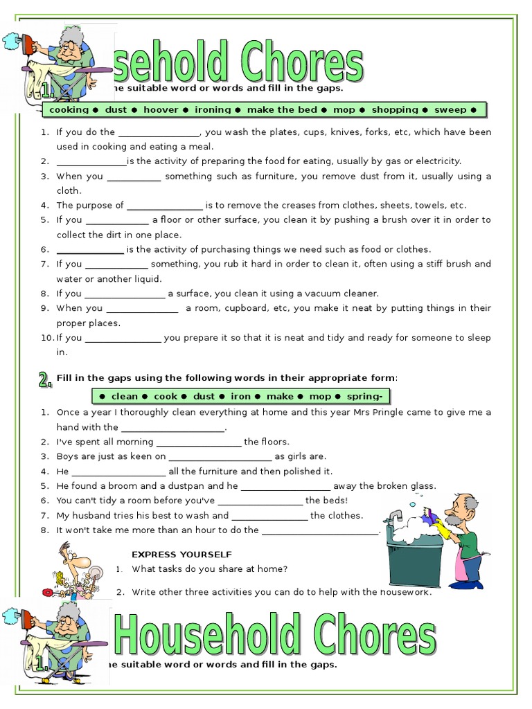 Household Chores Grammar Drills Tests - 75109 | PDF | Vacuum Cleaner ...