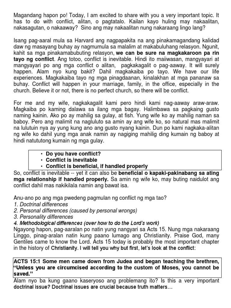 Acts 15 Resolve Conflicts in Truth & Love, Tagalog | PDF