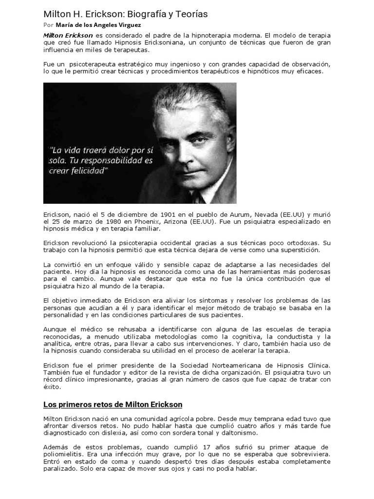 Milton H. Erickson - Biografía y Teorías | Descargar gratis PDF ...