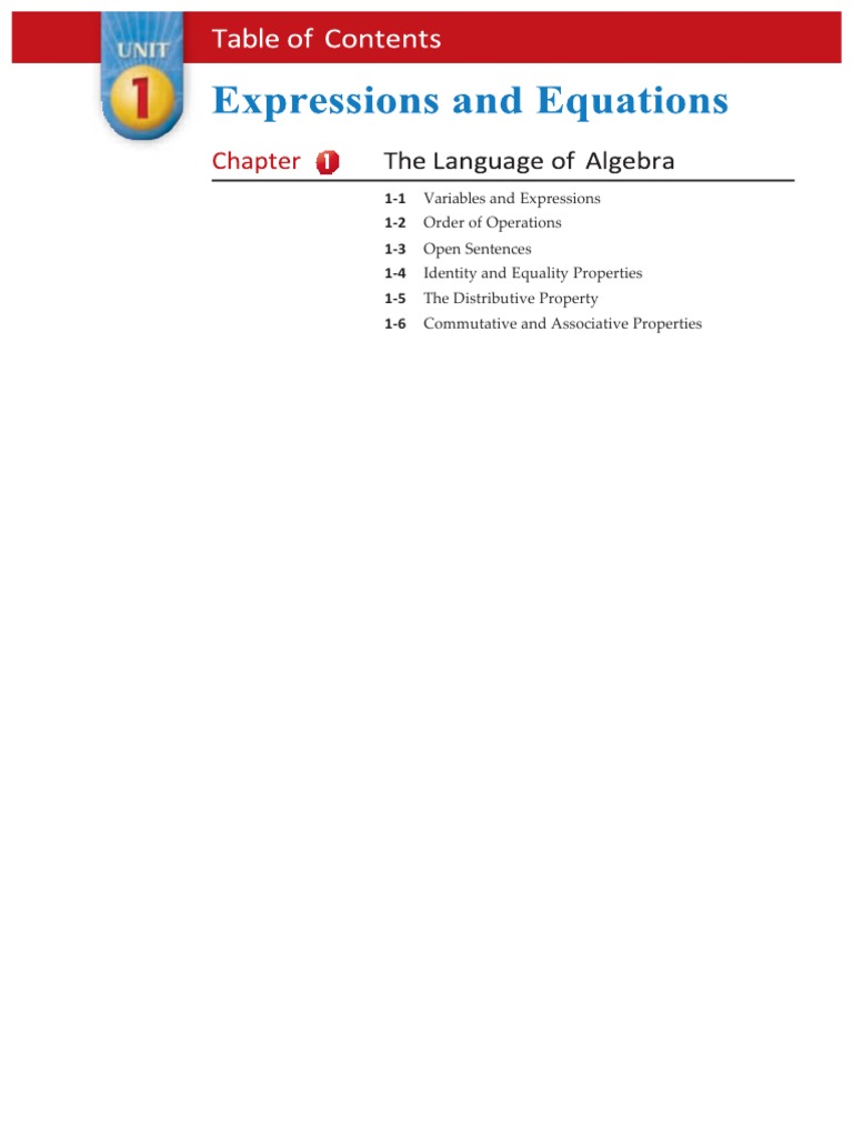 Math 1 Unit 1 Chaoter 1 The Language of Algebra | PDF | Exponentiation ...