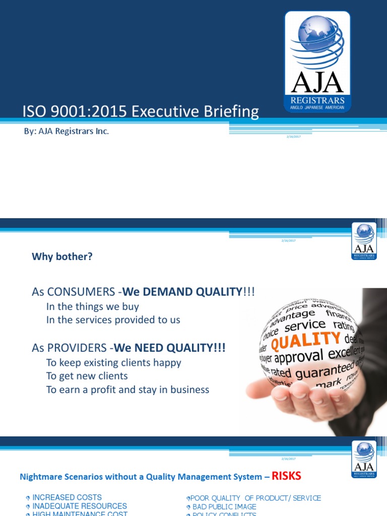 Executive Briefing ISO 9001 2015 For New Implementers | PDF | Quality ...