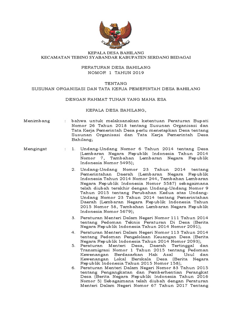 Organisasi dan Tata Kerja Desa Bahilang | PDF | Griya & Taman