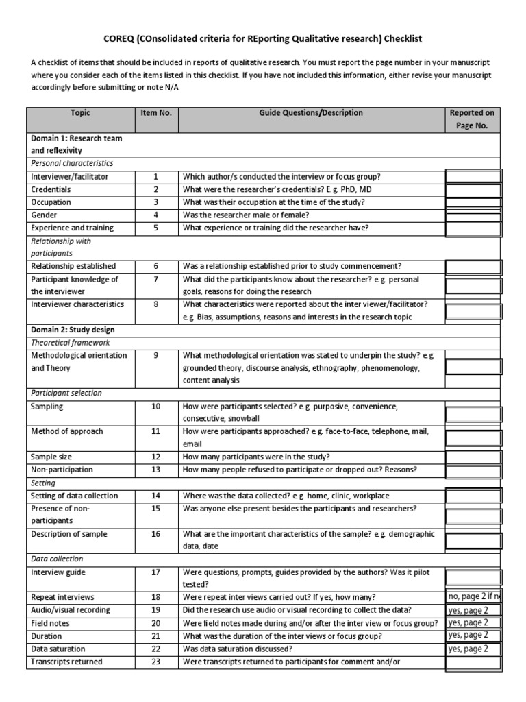 COREQ QUALITATIVE Revision | PDF | Qualitative Research | Focus Group