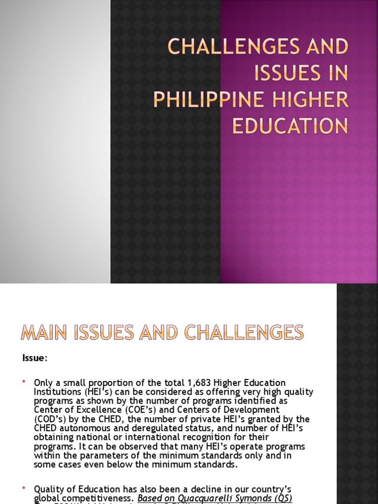 Challenges and Issues in Philippine Higher Education Report No 2 | PDF ...