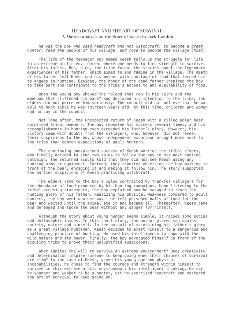 Marxist Analysis of Keesh's Survival | PDF | Hunting