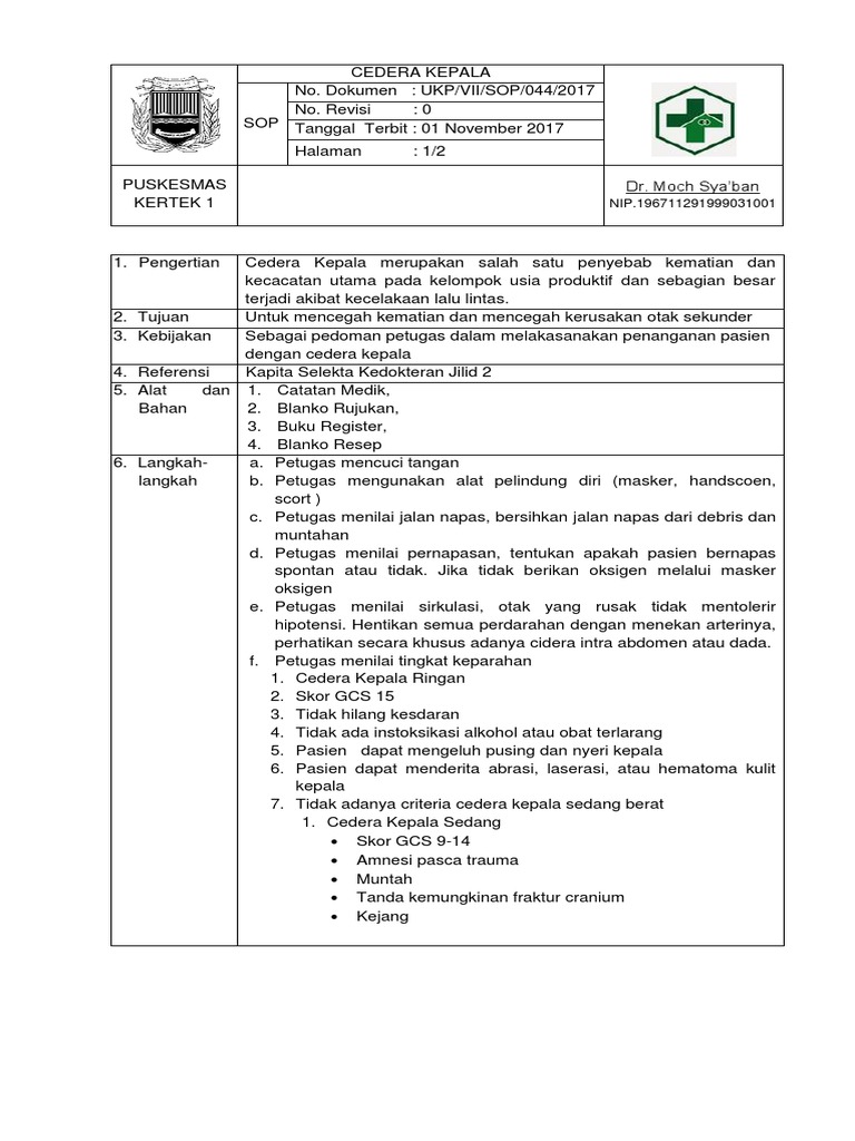C. SOP CEDERA KEPALA | PDF